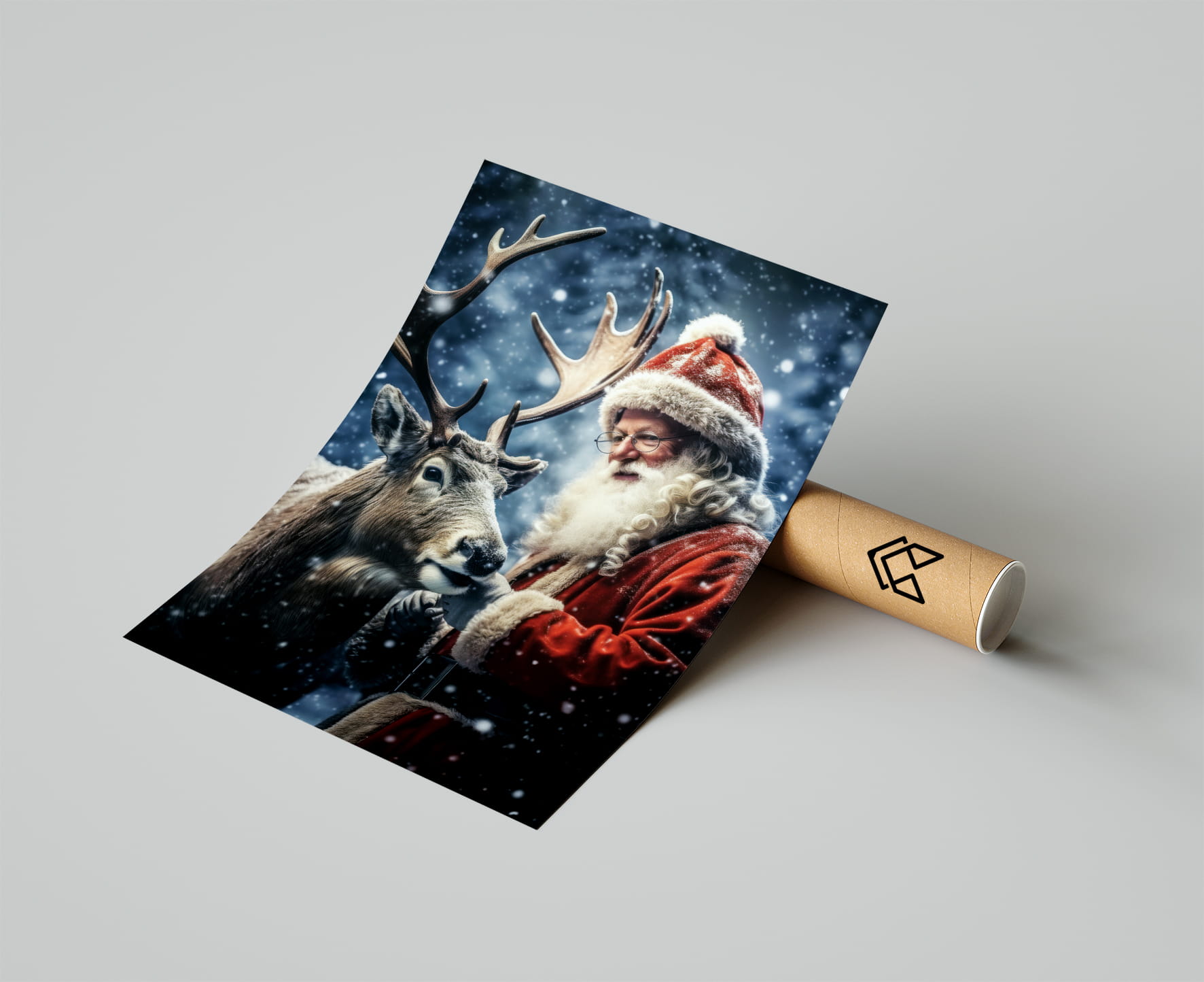 Plakat RENIFER Z MIKOŁAJEM no.5 VINTAGE FOX ART STUDIO